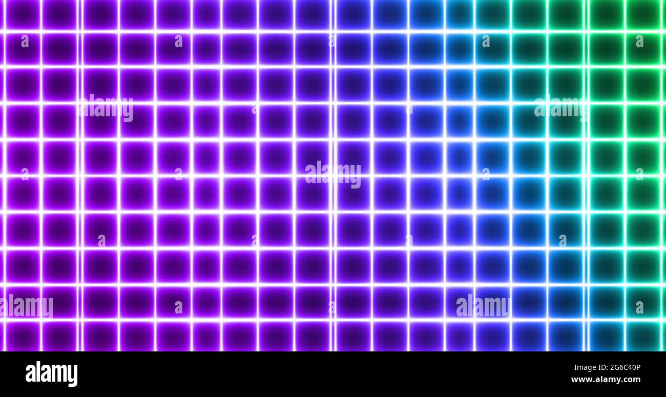 Image of glowing green to purple formation of squares flashing on ...