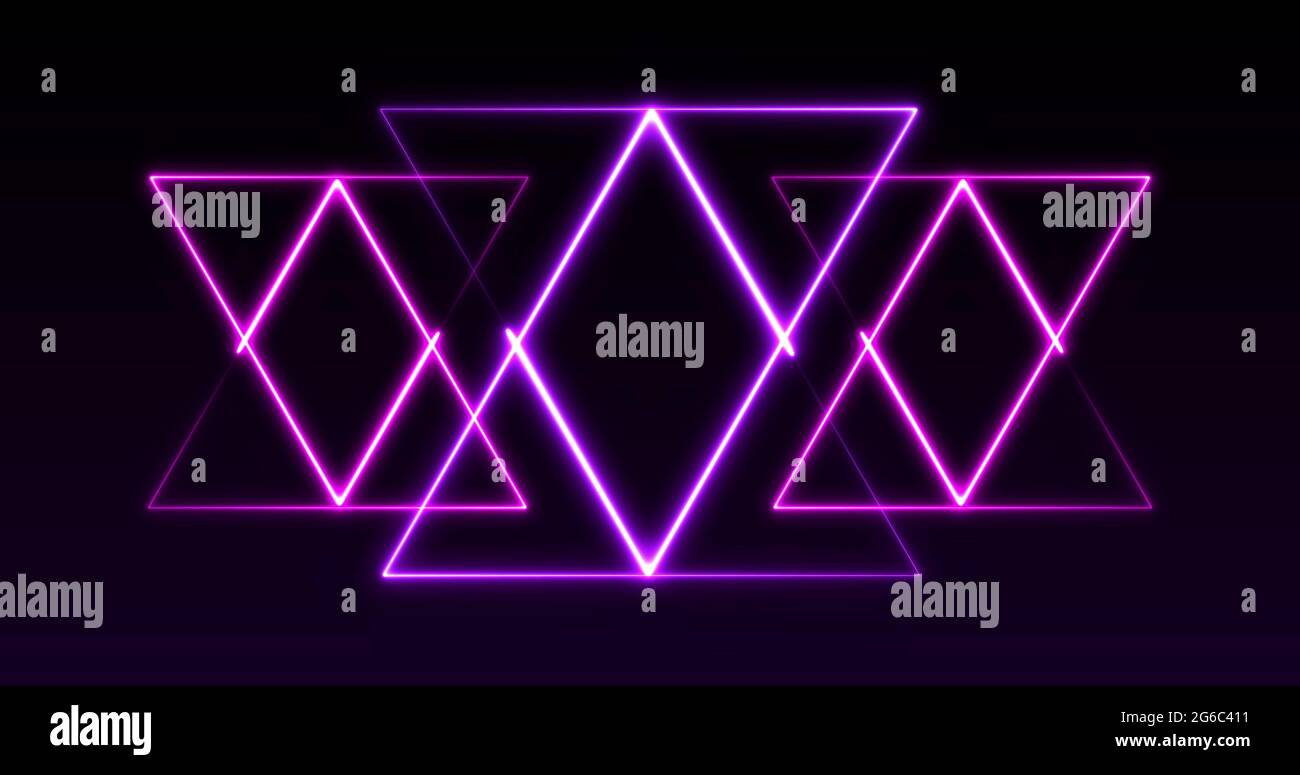 Image of pink to purple formation of triangles glowing on seamless loop ...