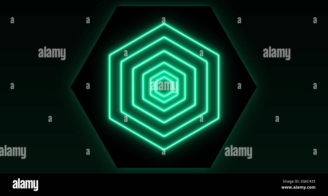 Image of glowing formation of green hexagons flashing on seamless loop ...