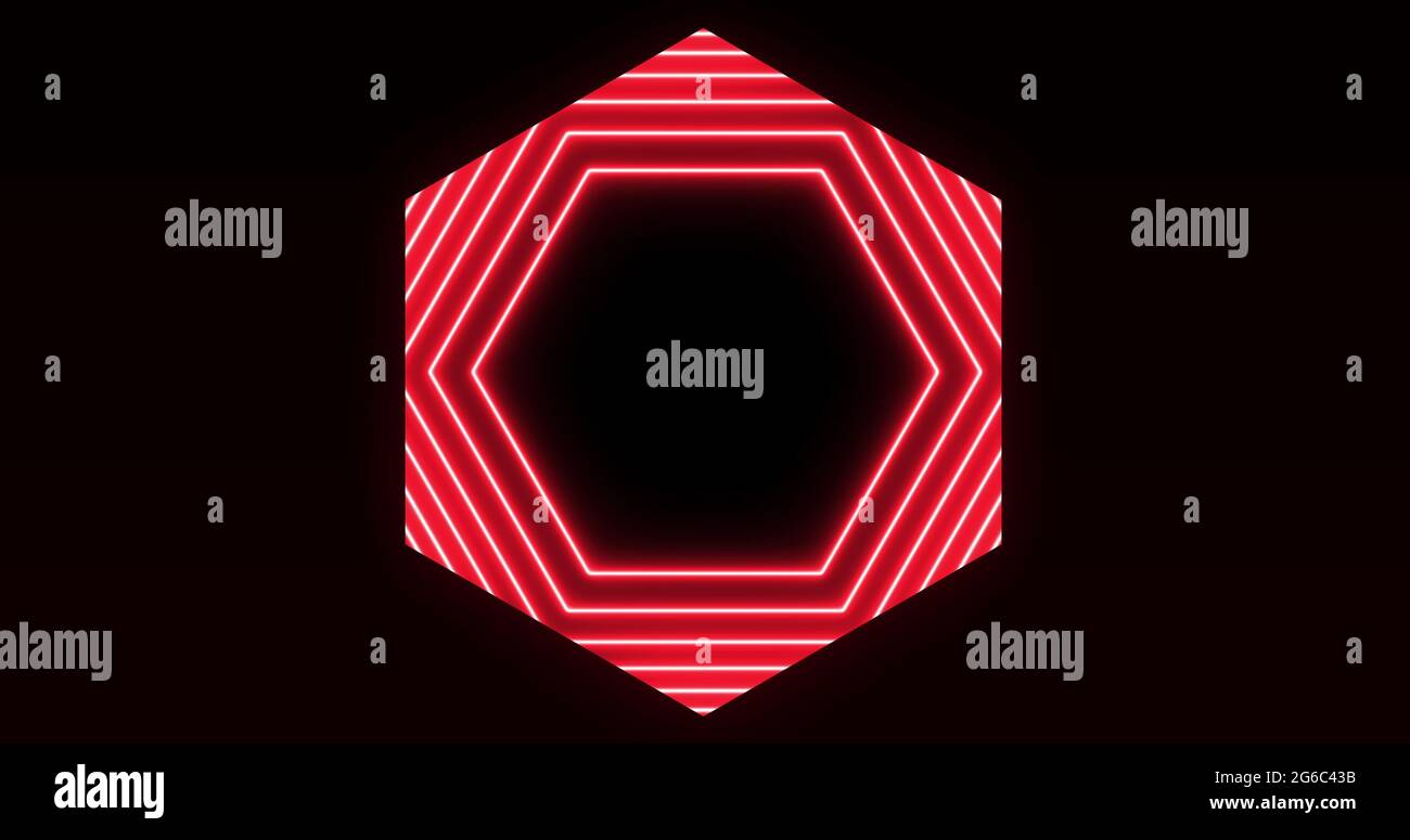 Image of glowing formation of red hexagons flashing on seamless loop ...