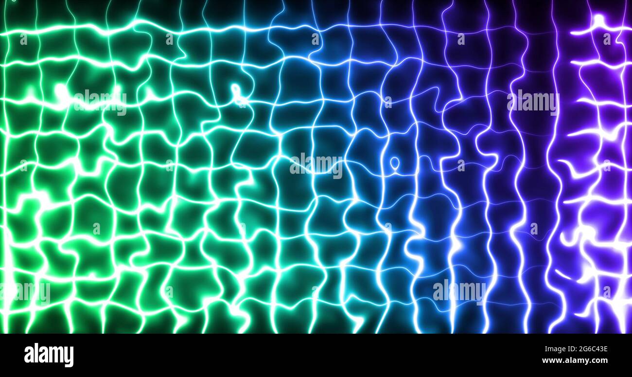 Image of multiple glowing neon purple blue and green mesh moving on ...