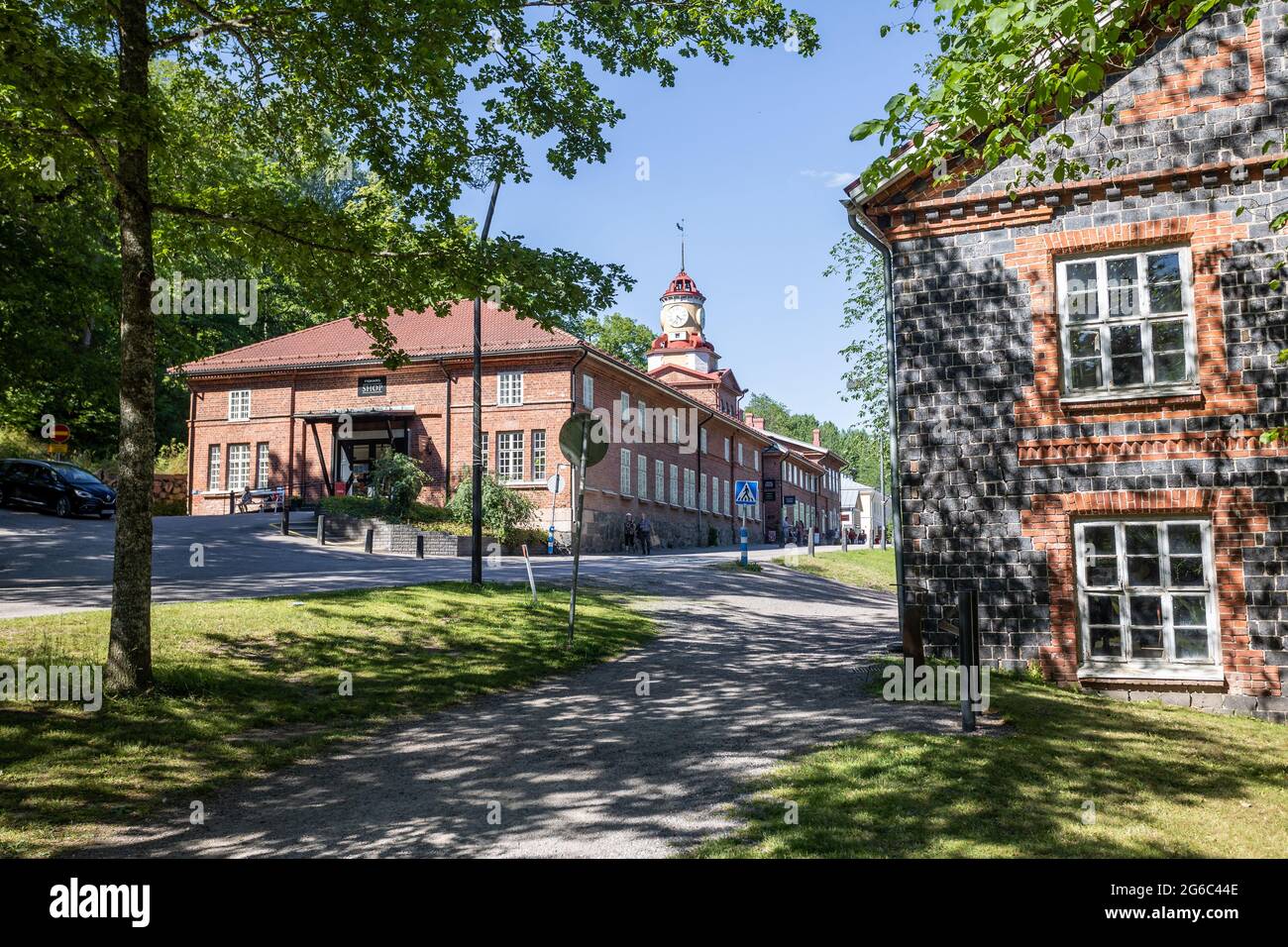 The clock tower building in Fiskars village, a historical ironworks ...
