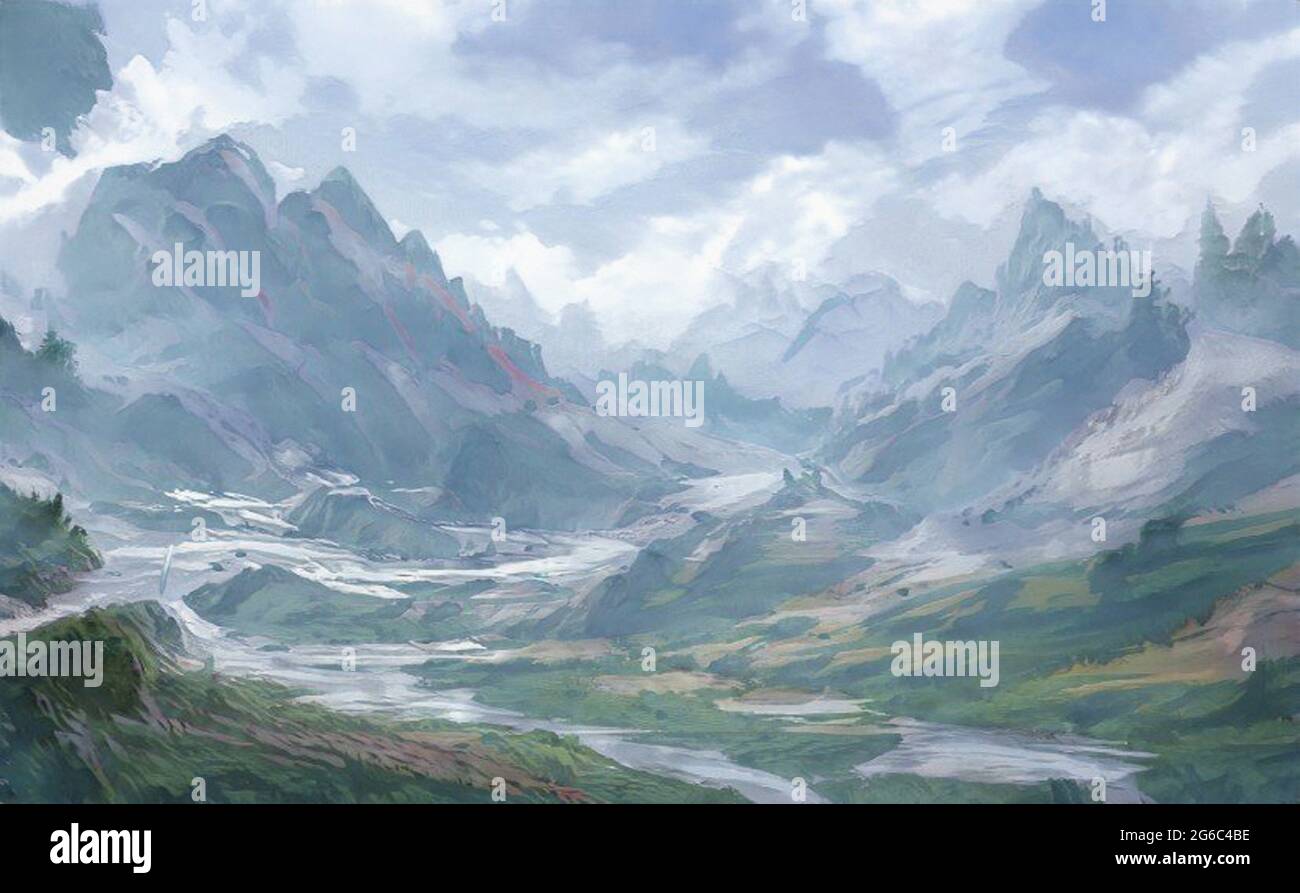 Fantasy landsacape artwork illustration Stock Photo - Alamy