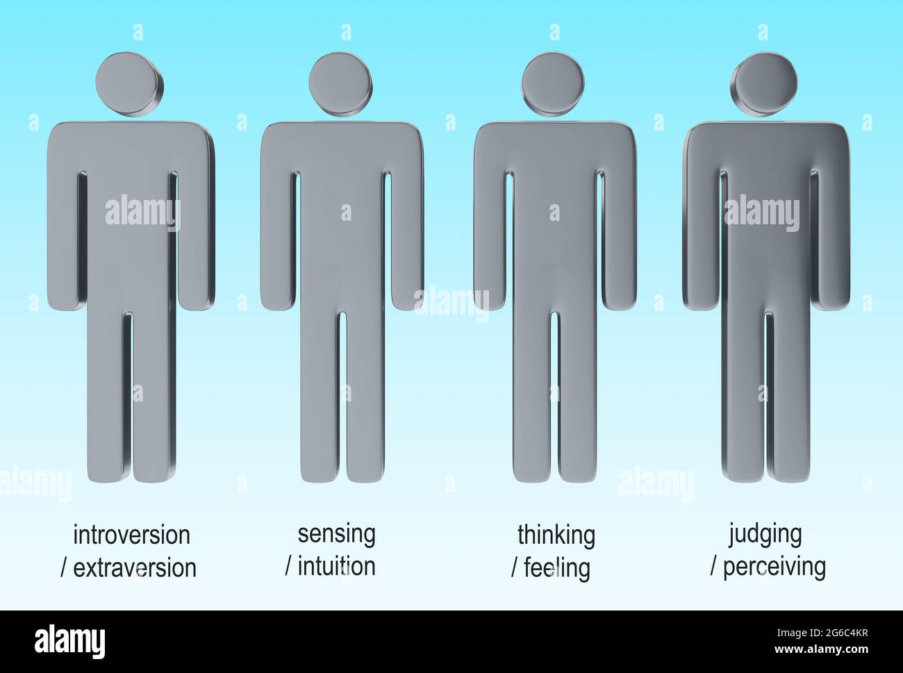 3D illustration of four human silhouettes representing four pairs of ...