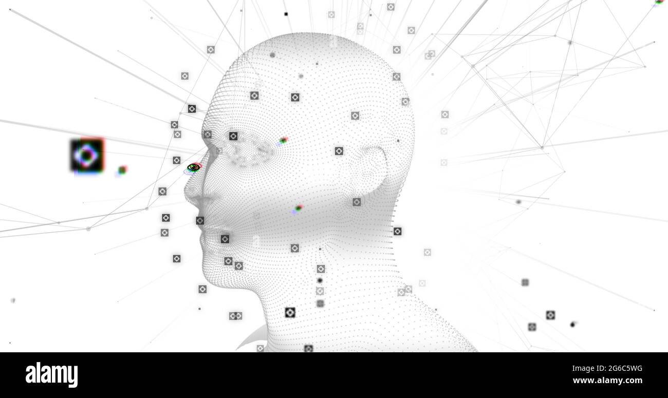 Spinning brain against network of connections on white background Stock ...