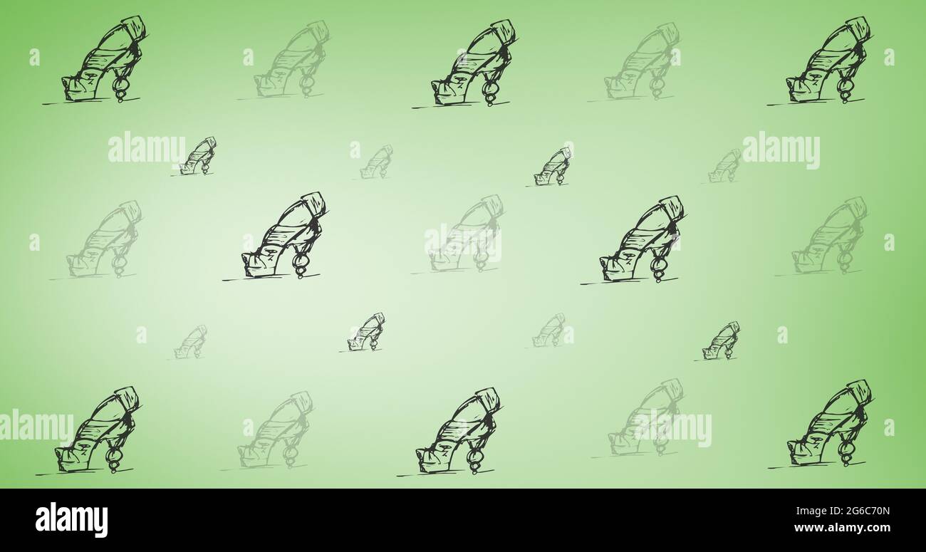 Composition of drawing of shoes repeated on green background Stock ...