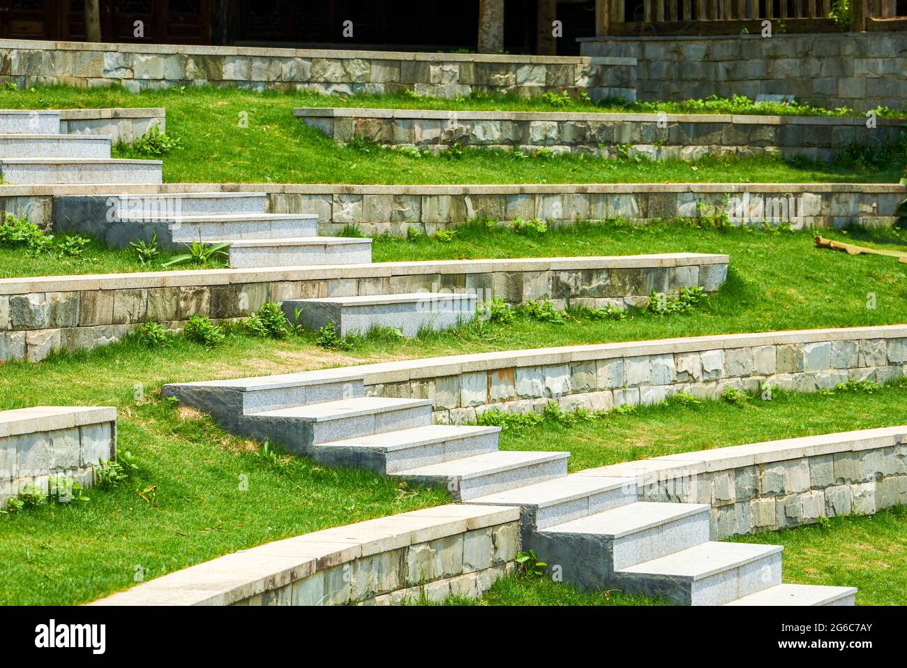 Stone stairs covered with green grass in the park Stock Photo - Alamy