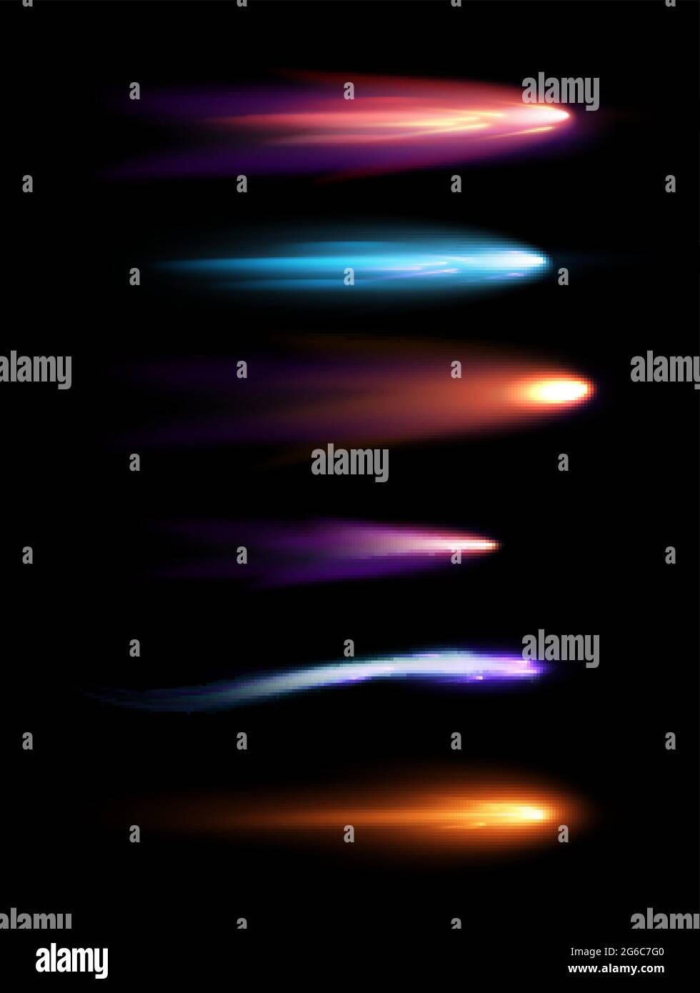 Vector illustration set of beautiful different shapes meteors, comets ...