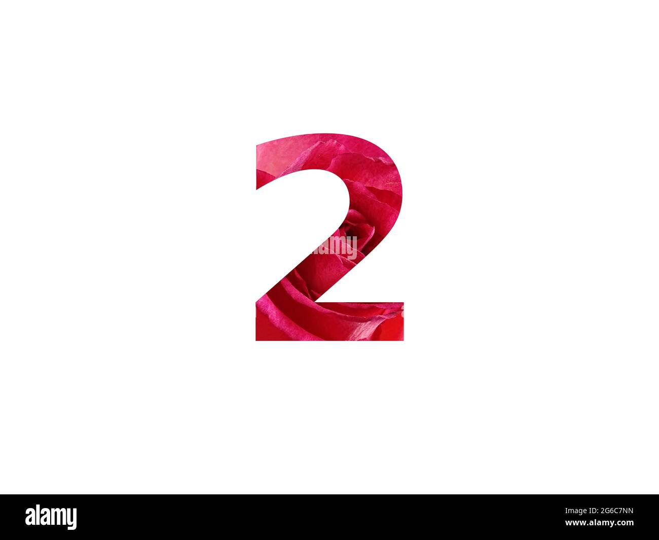 Number 2 of the alphabet made with a photo of a red rose, isolated on a ...