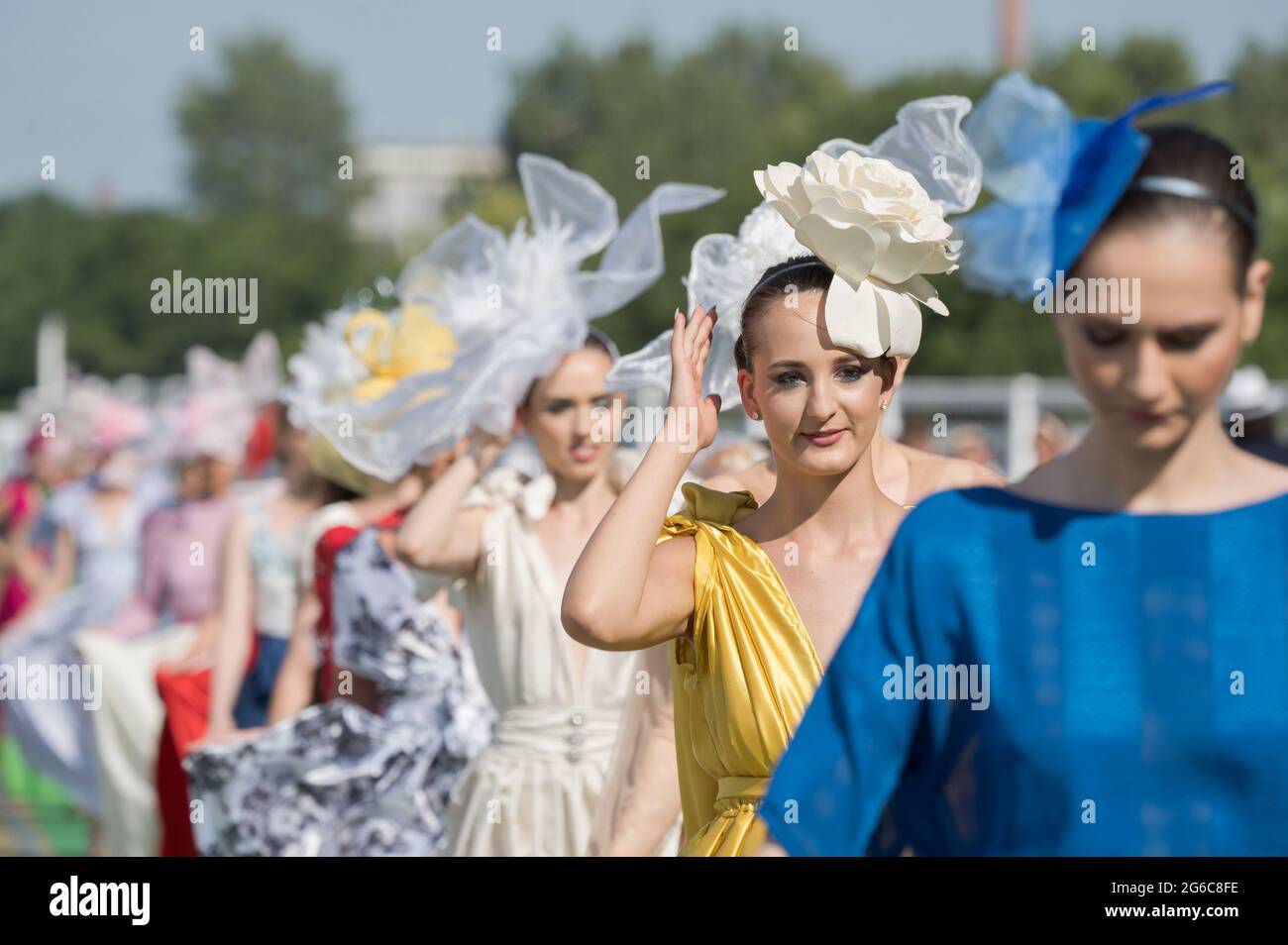 Budapest, Hungary. 4th July, 2021. Models present various hats at a ...