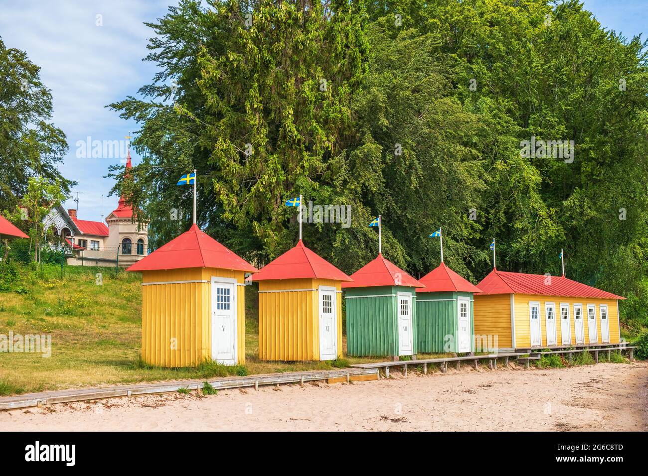 Idyllic old beach huts at the beach in the Swedish city Hjo Stock Photo ...