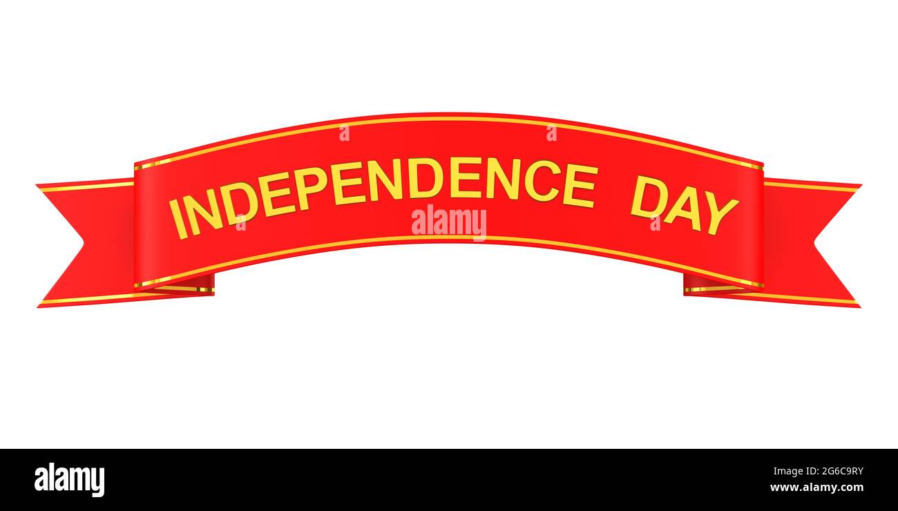 red ribbon with text independence day on white background. Isolated 3D ...