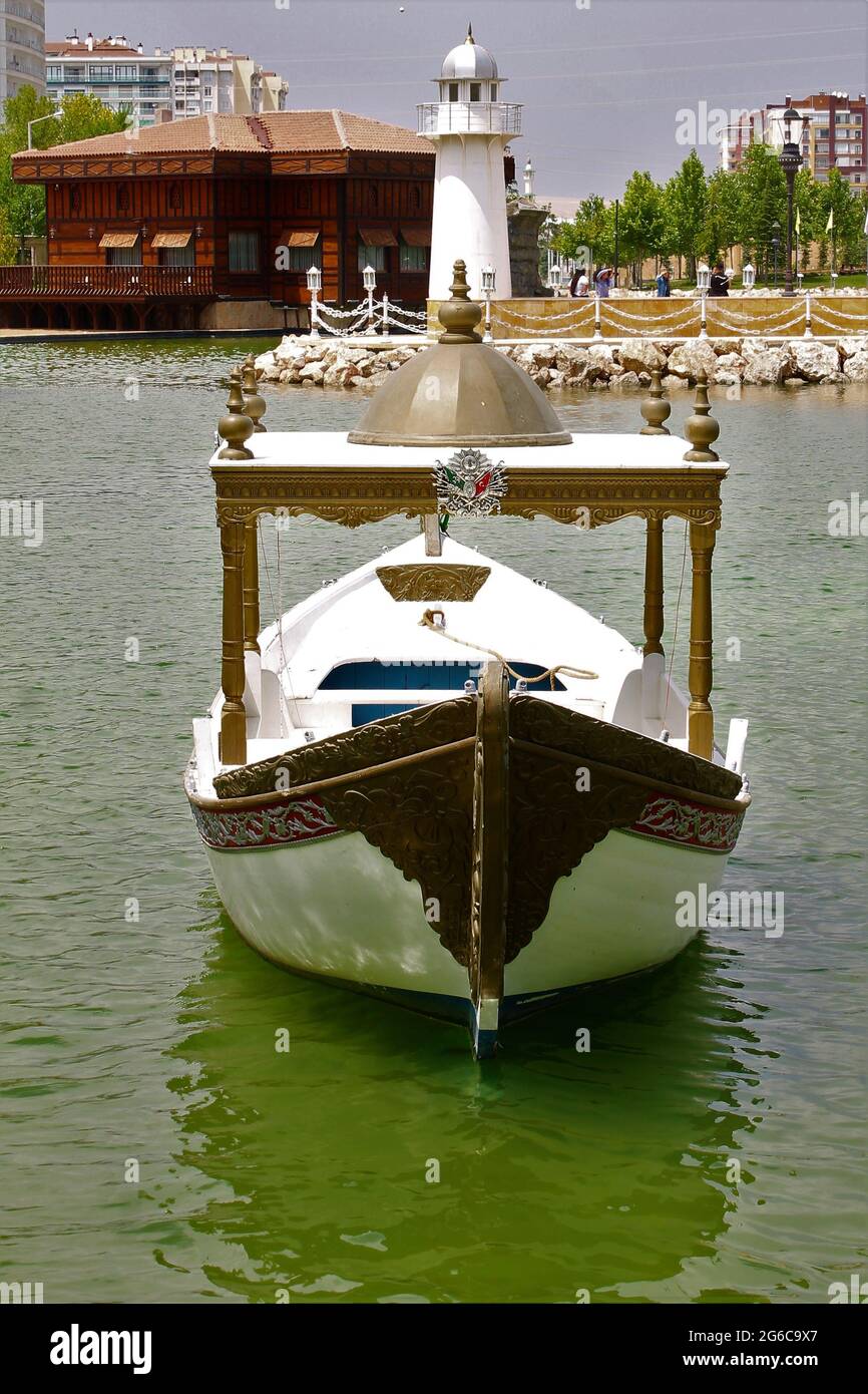 Ottoman sultan's boat waiting in front of the castle walls Stock Photo ...