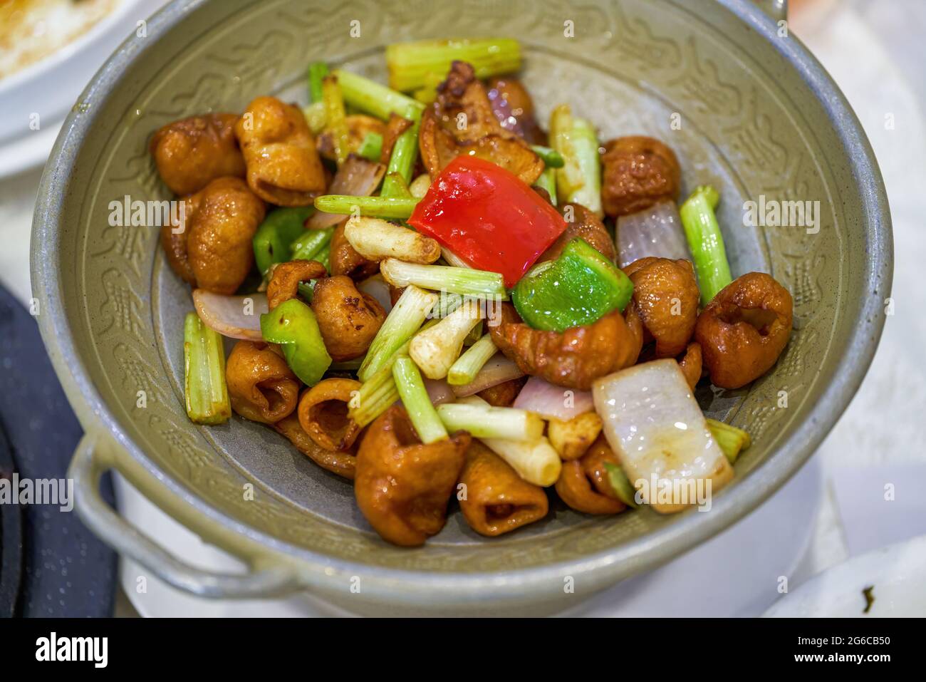 A delicious Chinese dish, fried pork intestines Stock Photo - Alamy