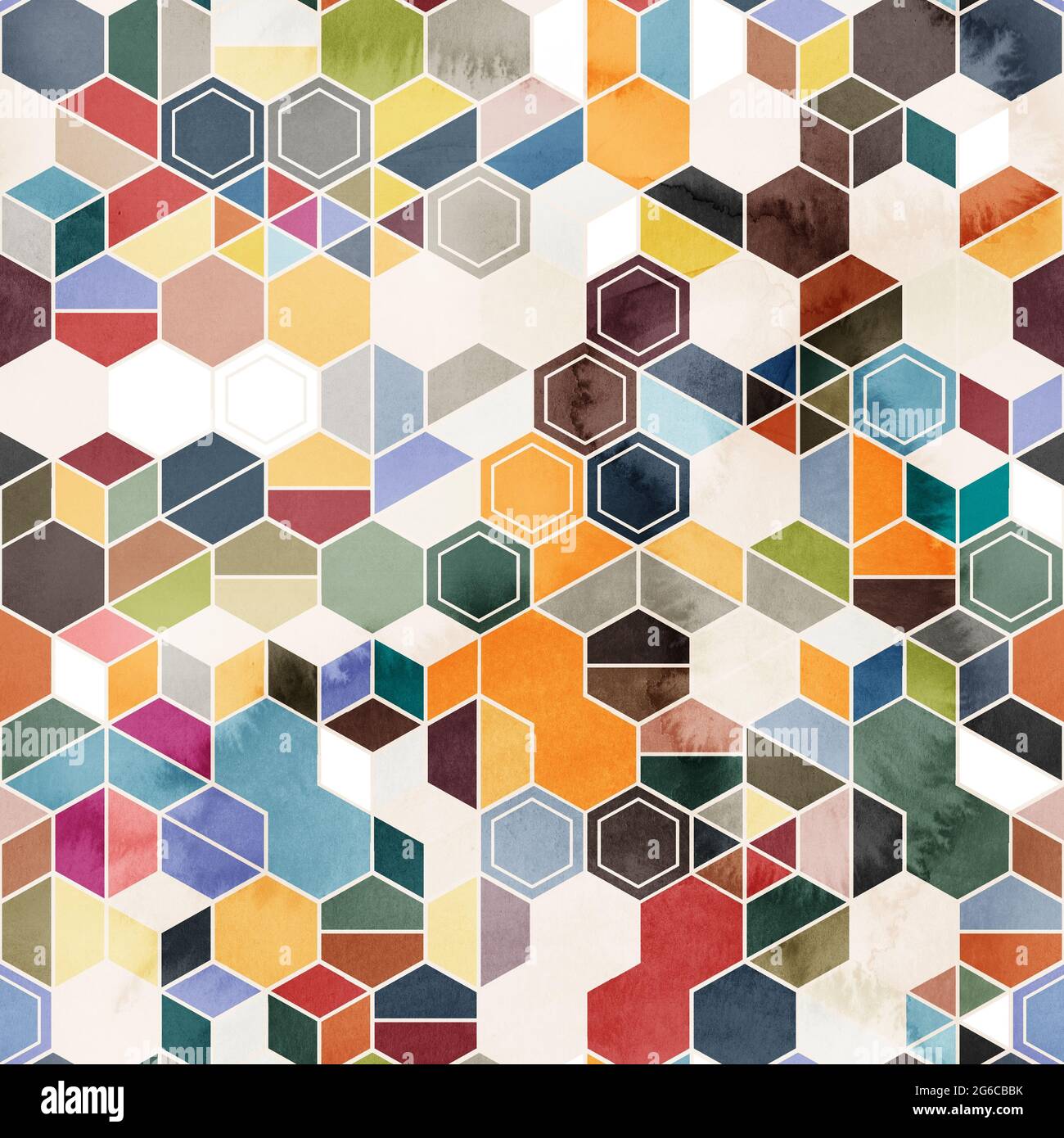 Seamless pattern of hexagons in random colors in watercolor Stock Photo ...