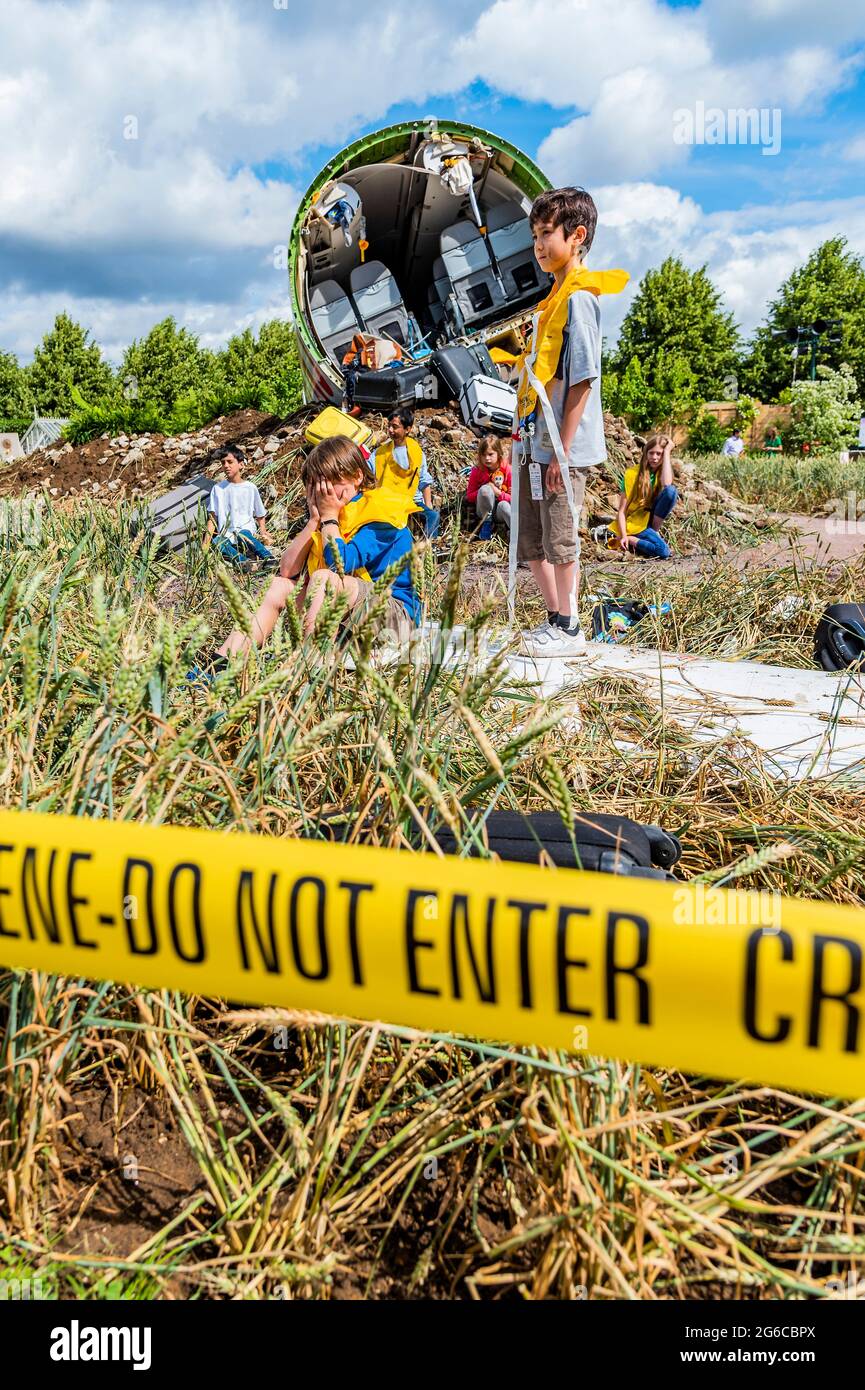 London, UK. 5th July, 2021. Children in deflated life jackets ...