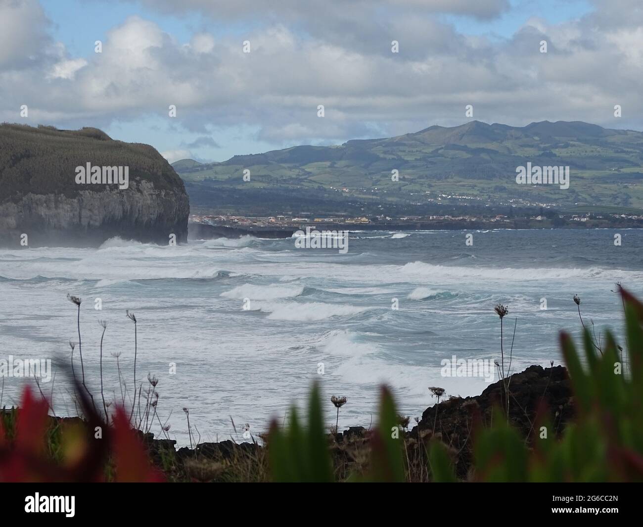 Volcanic rocks, coastal landscape of Sao Miguel island, Azores travel ...