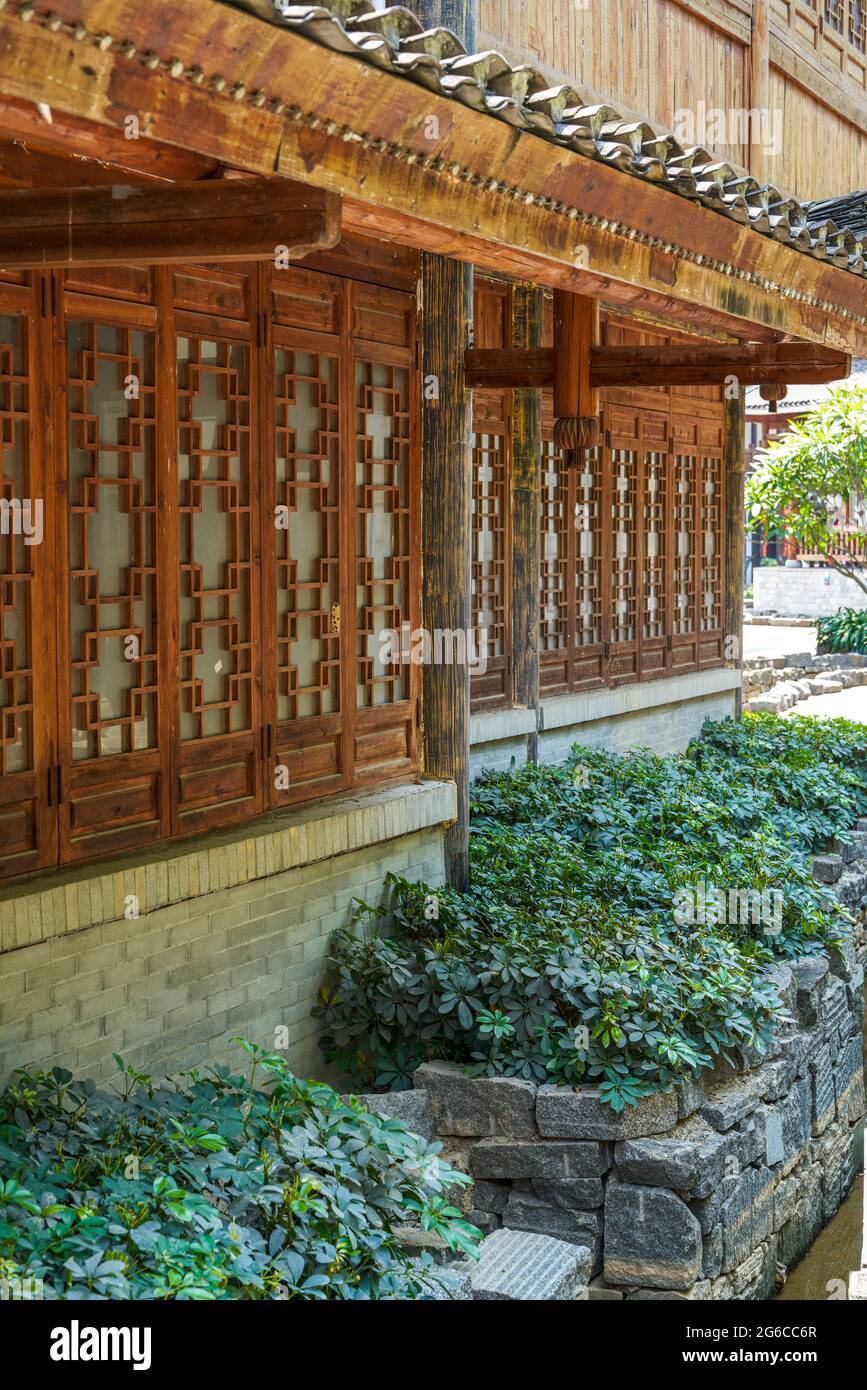 Chinese traditional retro wooden house buildings, turrets Stock Photo ...