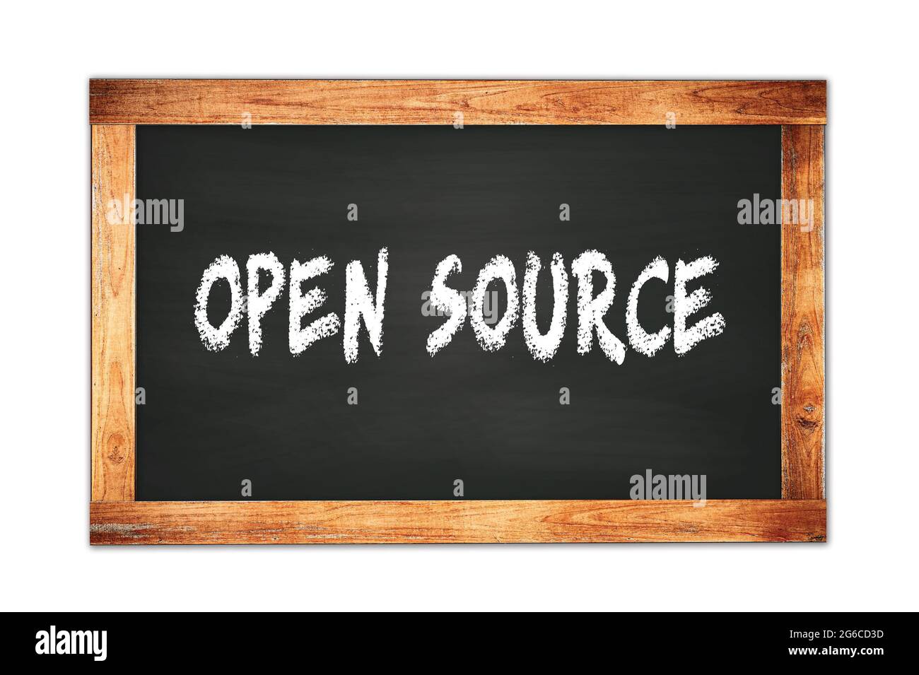 OPEN SOURCE text written on black wooden frame school blackboard Stock ...