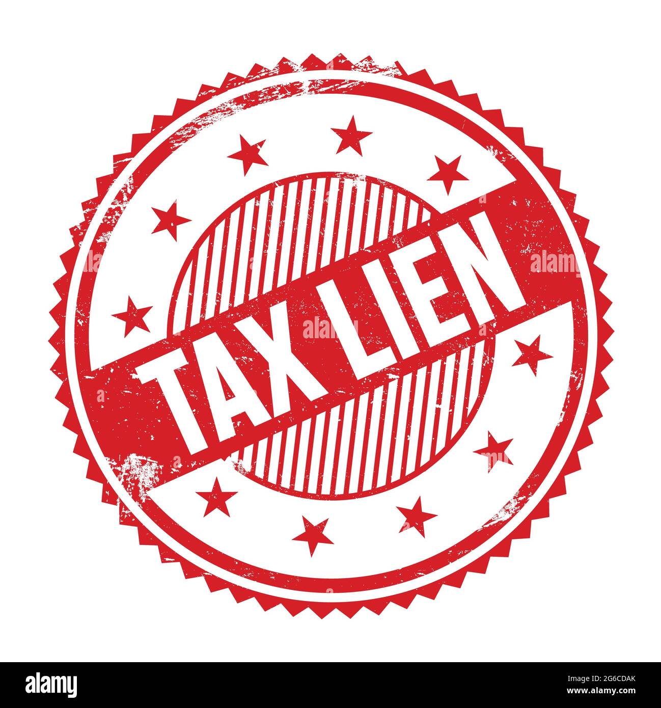 TAX LIEN text written on red grungy zig zag borders round stamp Stock ...