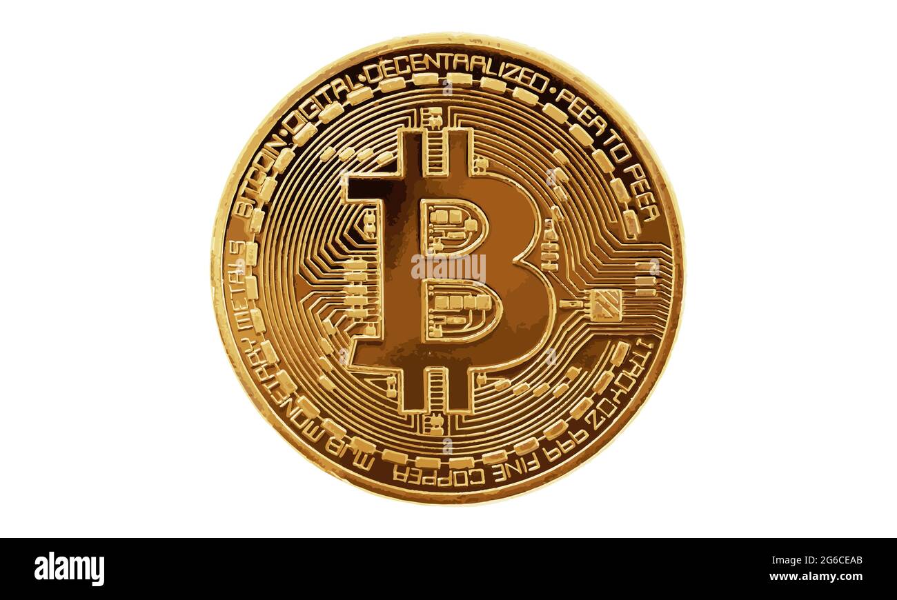Digital currency golden bitcoin (BTC) isolated on white background ...