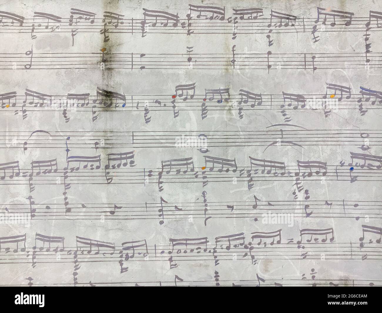 Chopin sheet music notes on the wall near Warsaw Chopin museum. Musical ...