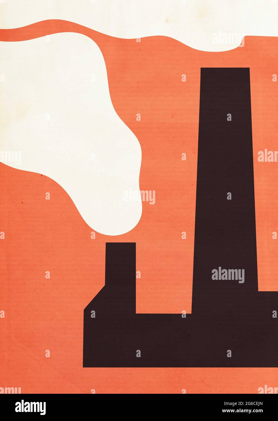 Industrial air pollution with factory steam. Red and vintage propaganda ...