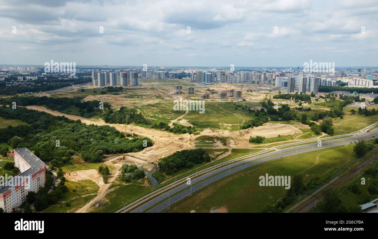 Modern urban development. Construction site with multi-storey buildings ...