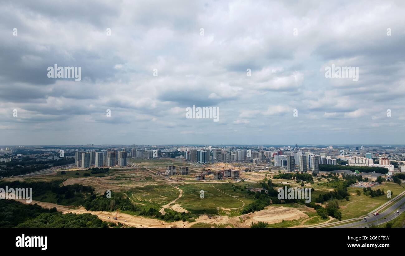 Modern urban development. Construction site with multi-storey buildings ...