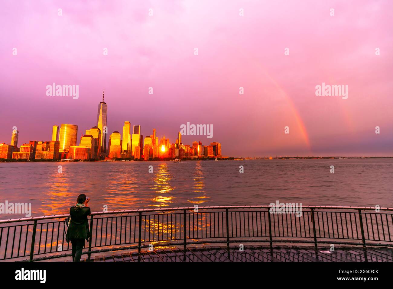 Rainbow Appears Over The Lower Manhattan Skyscraper NYC Stock Photo - Alamy