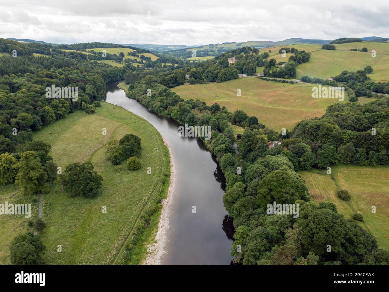 Aerial view of the River Tweed near Abbotsford, Galashiels, Scottish ...