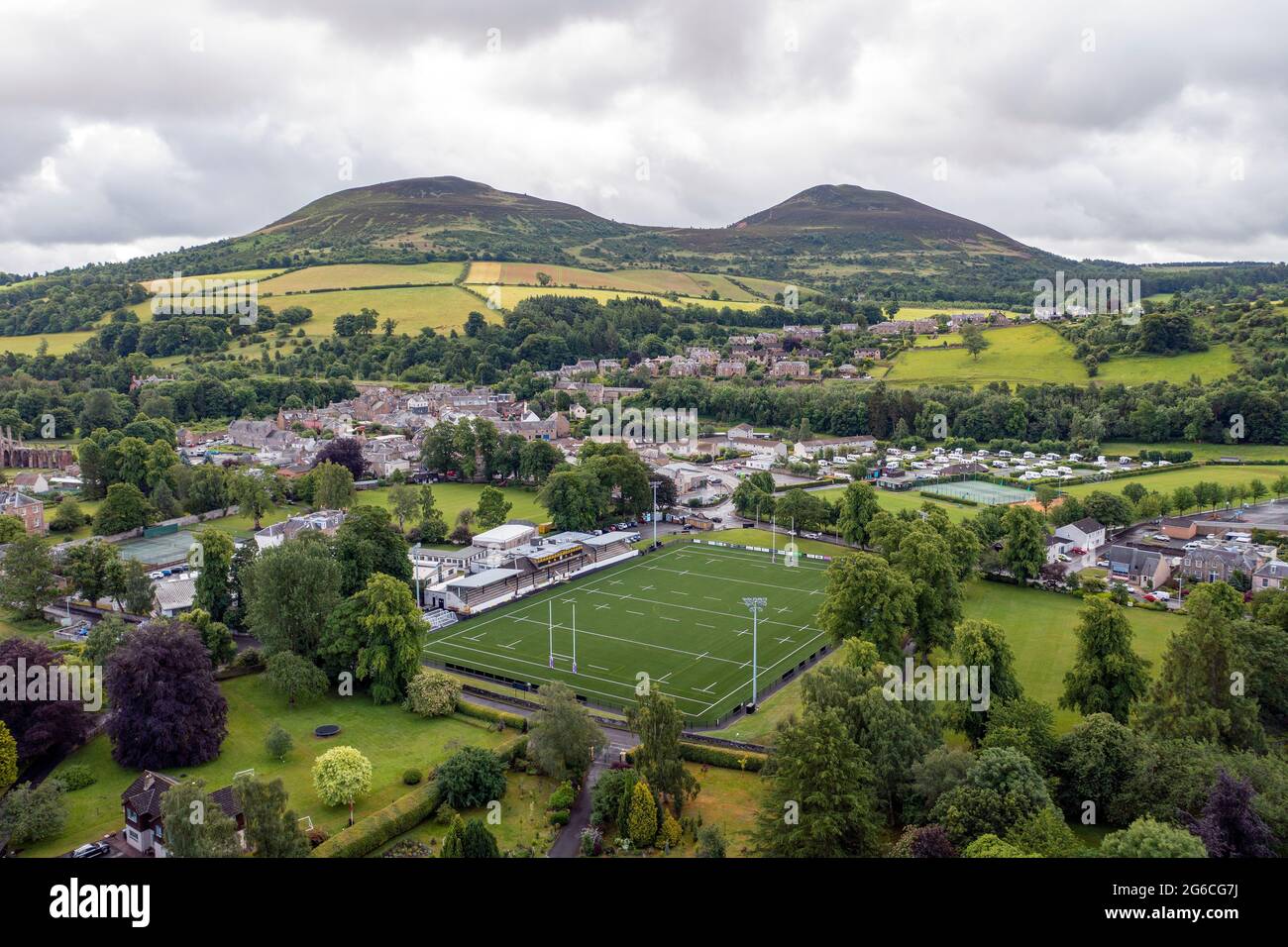 Aerial view of The Greenyards, home of Melrose Rugby Club and ...
