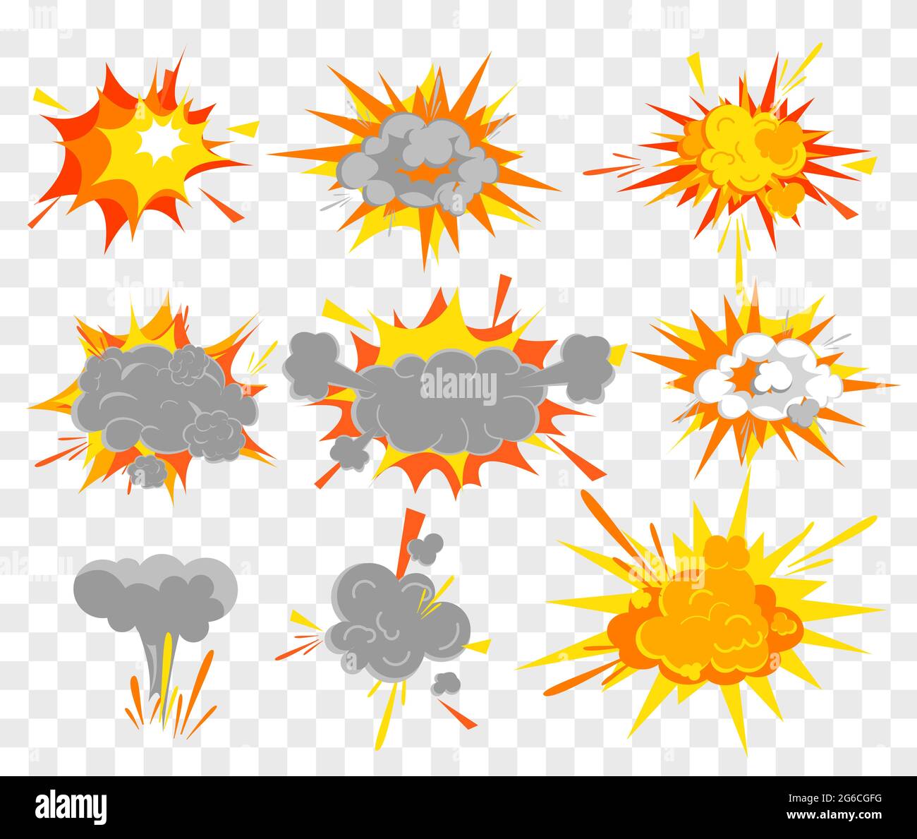 Vector illustration set of explosion effect in cartoon comic retro ...