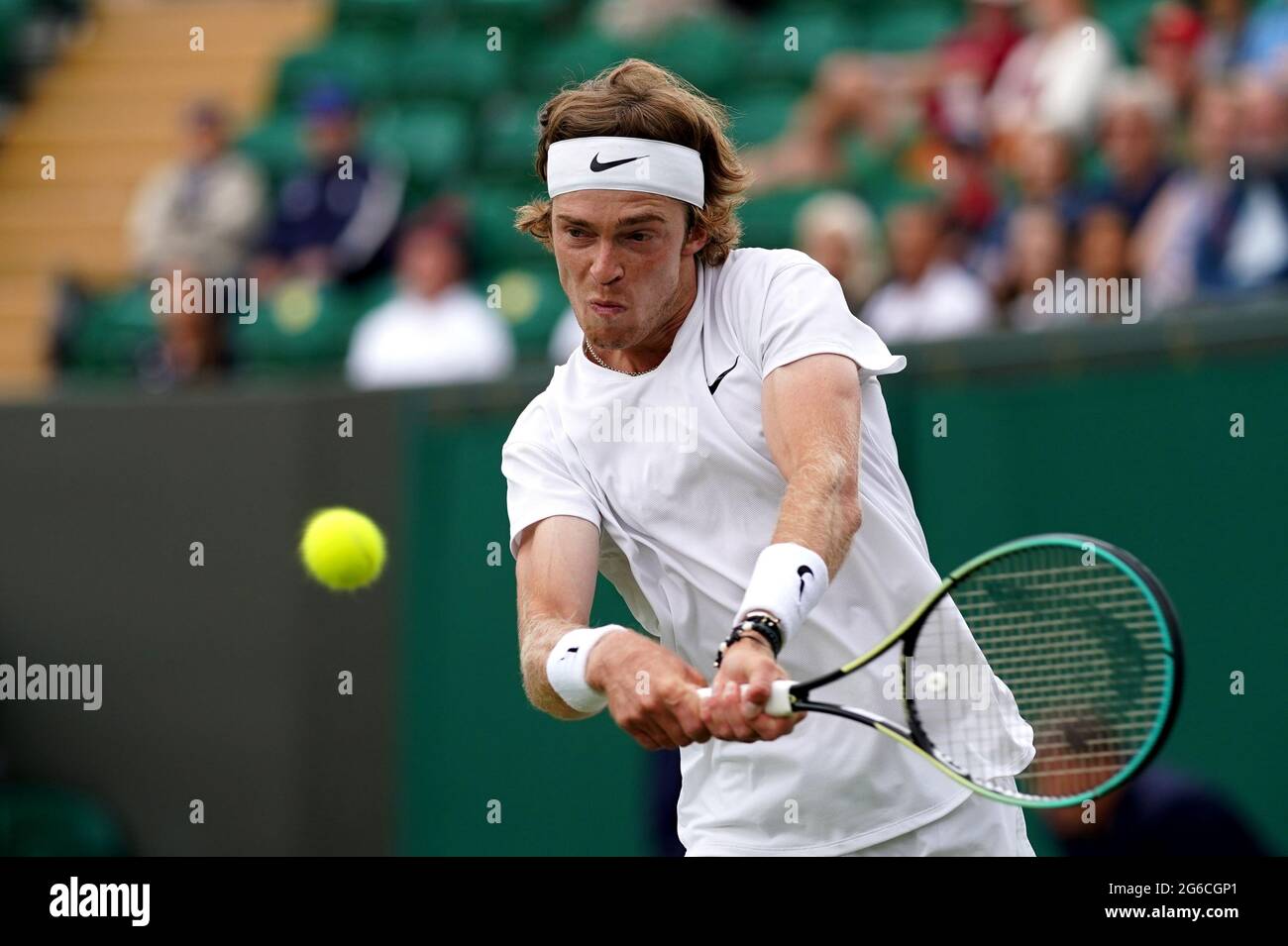 Andrey Rublev in action against Marton Fucsovics on court 2 on day ...