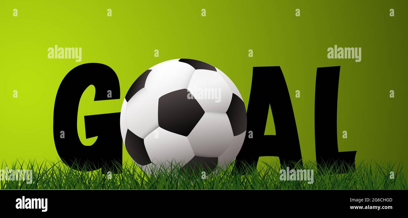 Slogan goal with football on green soccer grass field. Vector ...