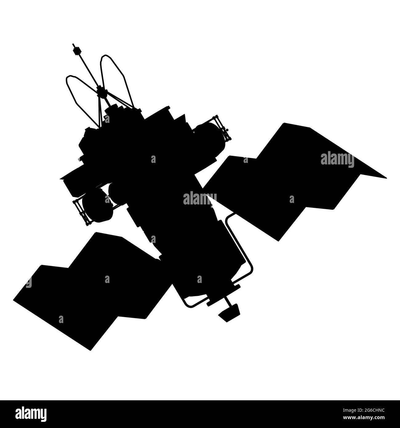 Silhouette of space satellite isolated on white background. Vector ...