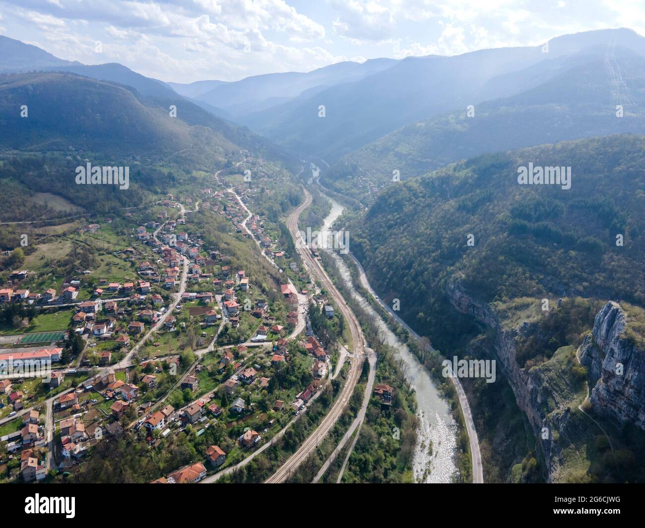 Aerial view of village of Lakatnik at Iskar river Gorge, Balkan ...