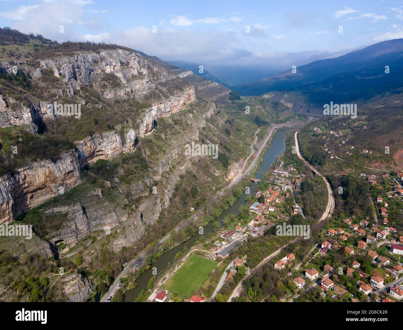 Aerial view of village of Lakatnik at Iskar river Gorge, Balkan ...