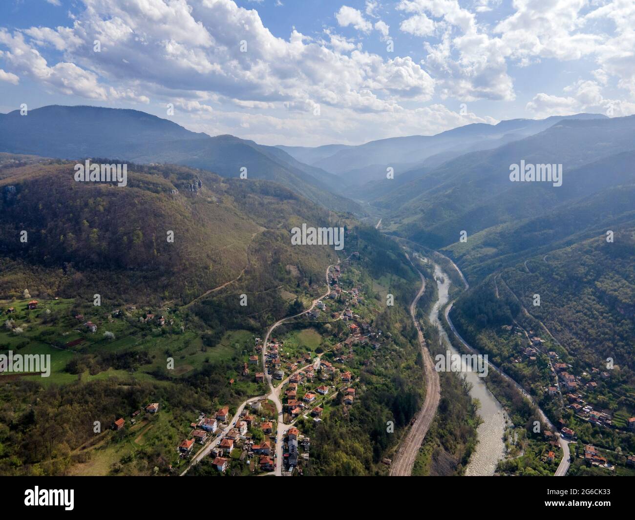 Aerial view of village of Lakatnik at Iskar river Gorge, Balkan ...