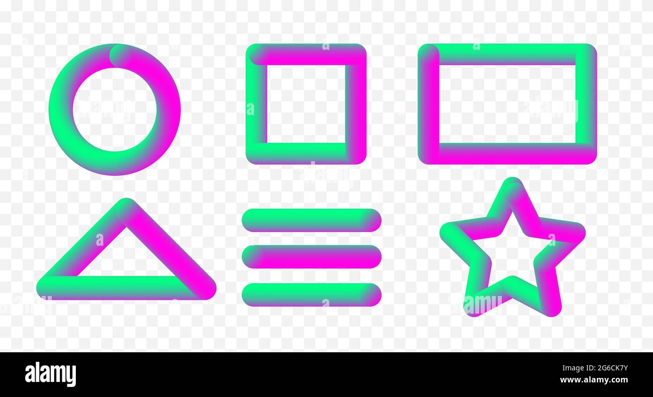 Vector illustration set of multicolored convex volumetric holographic ...