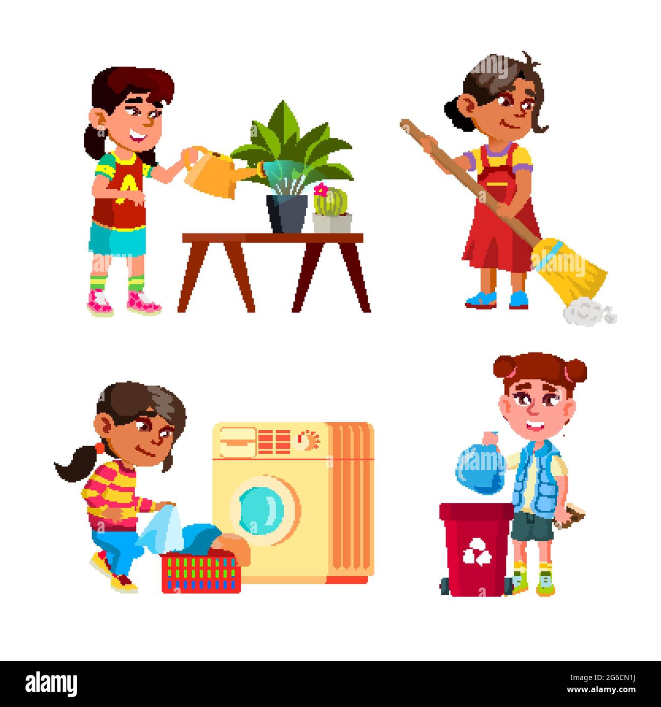 Girl Doing Chores Cartoon