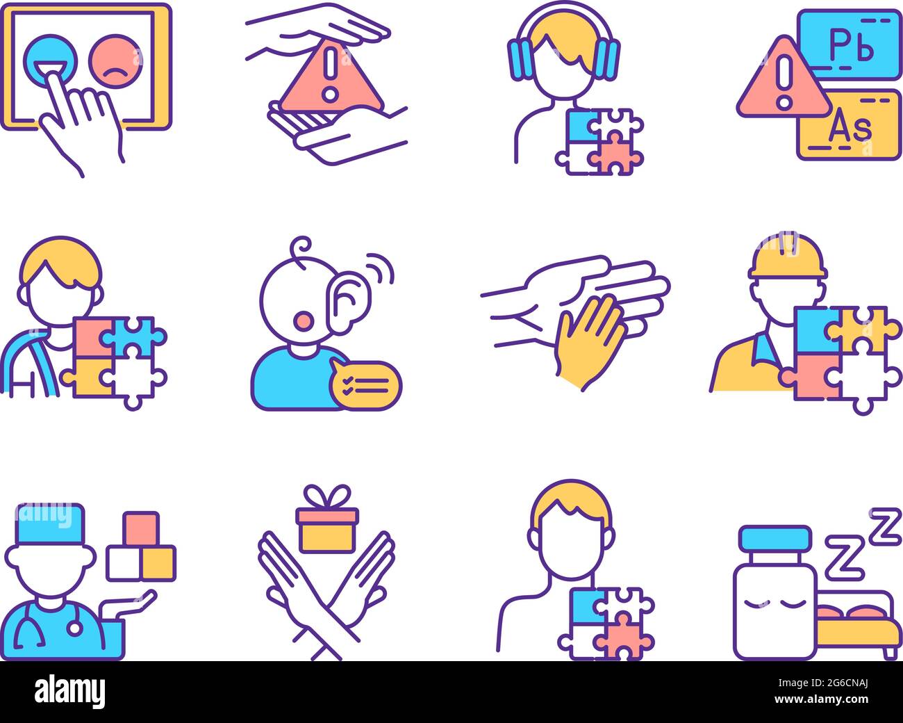 Neurodevelopmental disorders RGB color icons set Stock Vector Image ...