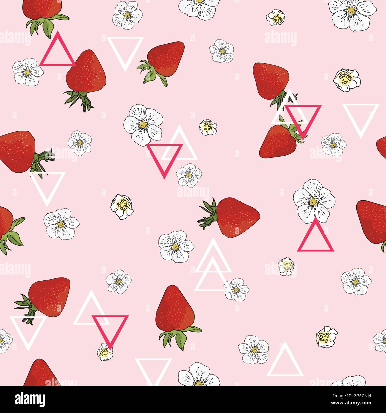 Vector pastel pink background garden strawberries, berry flowers ...