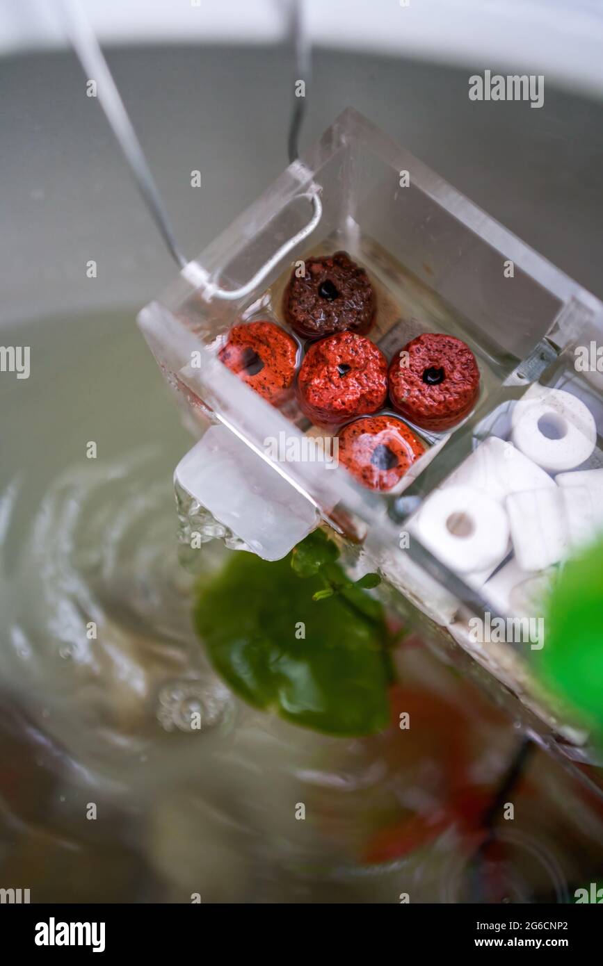 Close-up of water filtration circulation purification system of ...