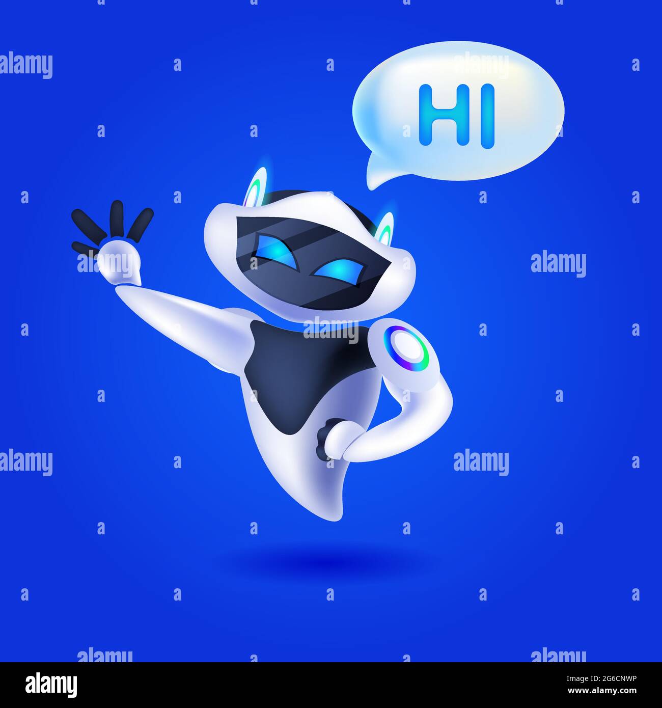 cute robot cyborg with hi speech chat bubble communication chatbot ...