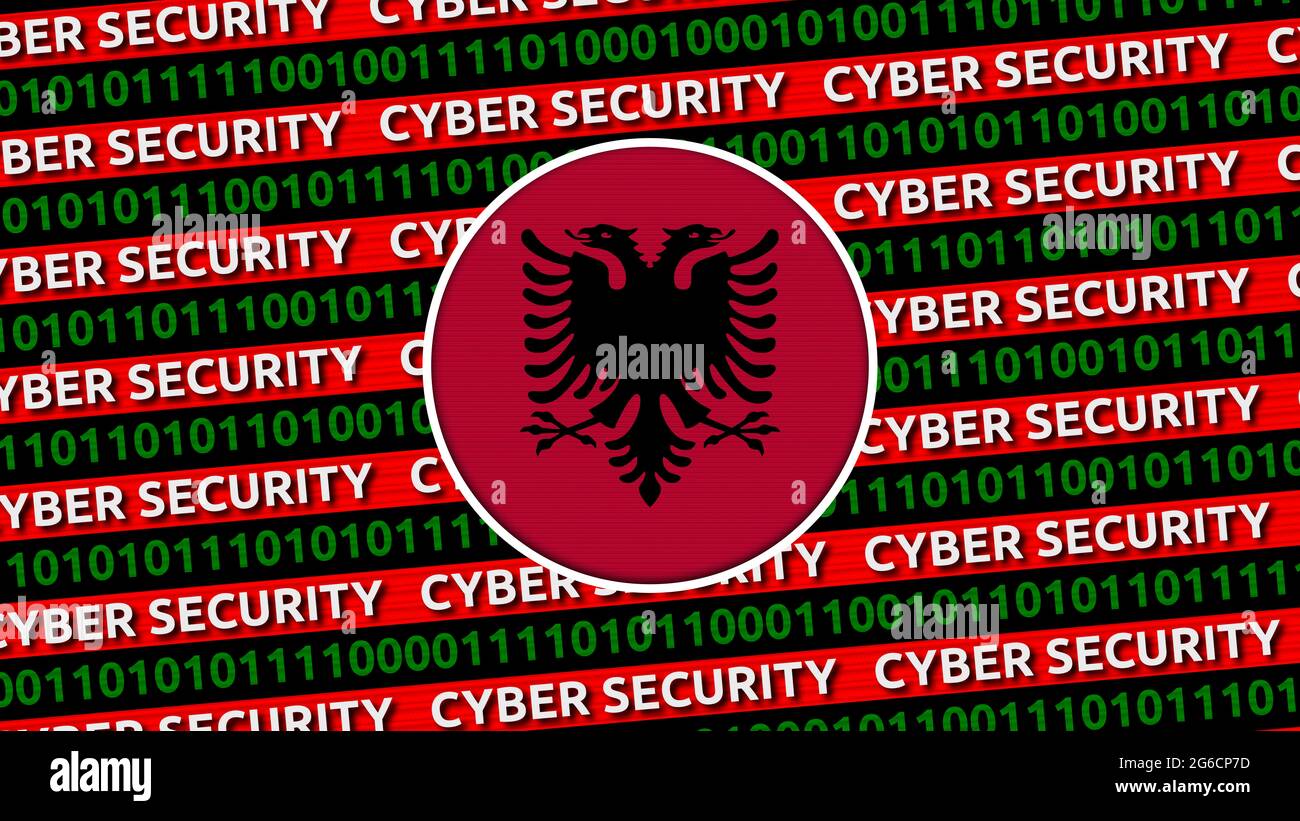 Cyber Security Title with Albania flag - 3D Illustration fabric texture ...