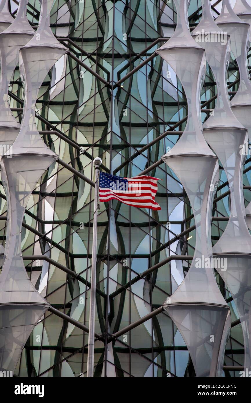 American flag in front of the new American Embassy designed by ...