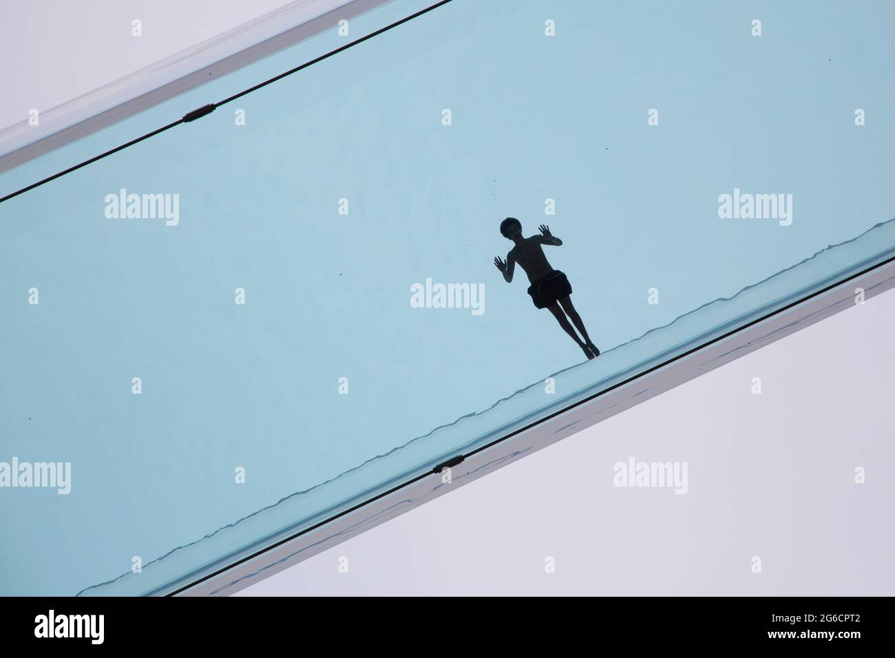 The 35-metre-high transparent Sky Pool bridge between two buildings at ...