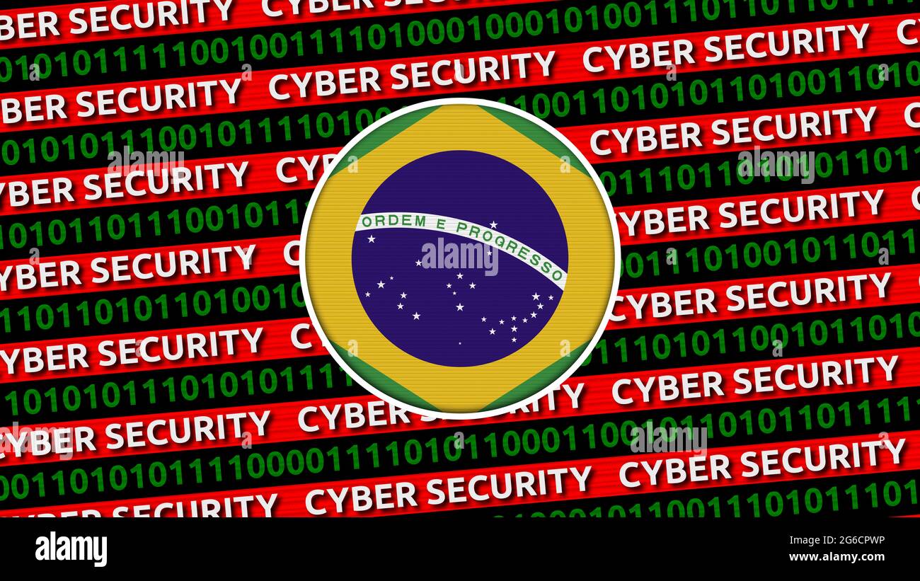 Cyber Security Title with Brazil flag - 3D Illustration fabric texture ...