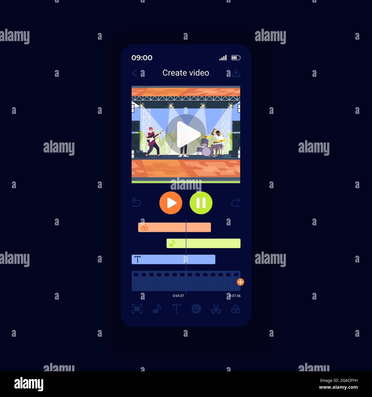 Video editing software smartphone interface vector template Stock ...
